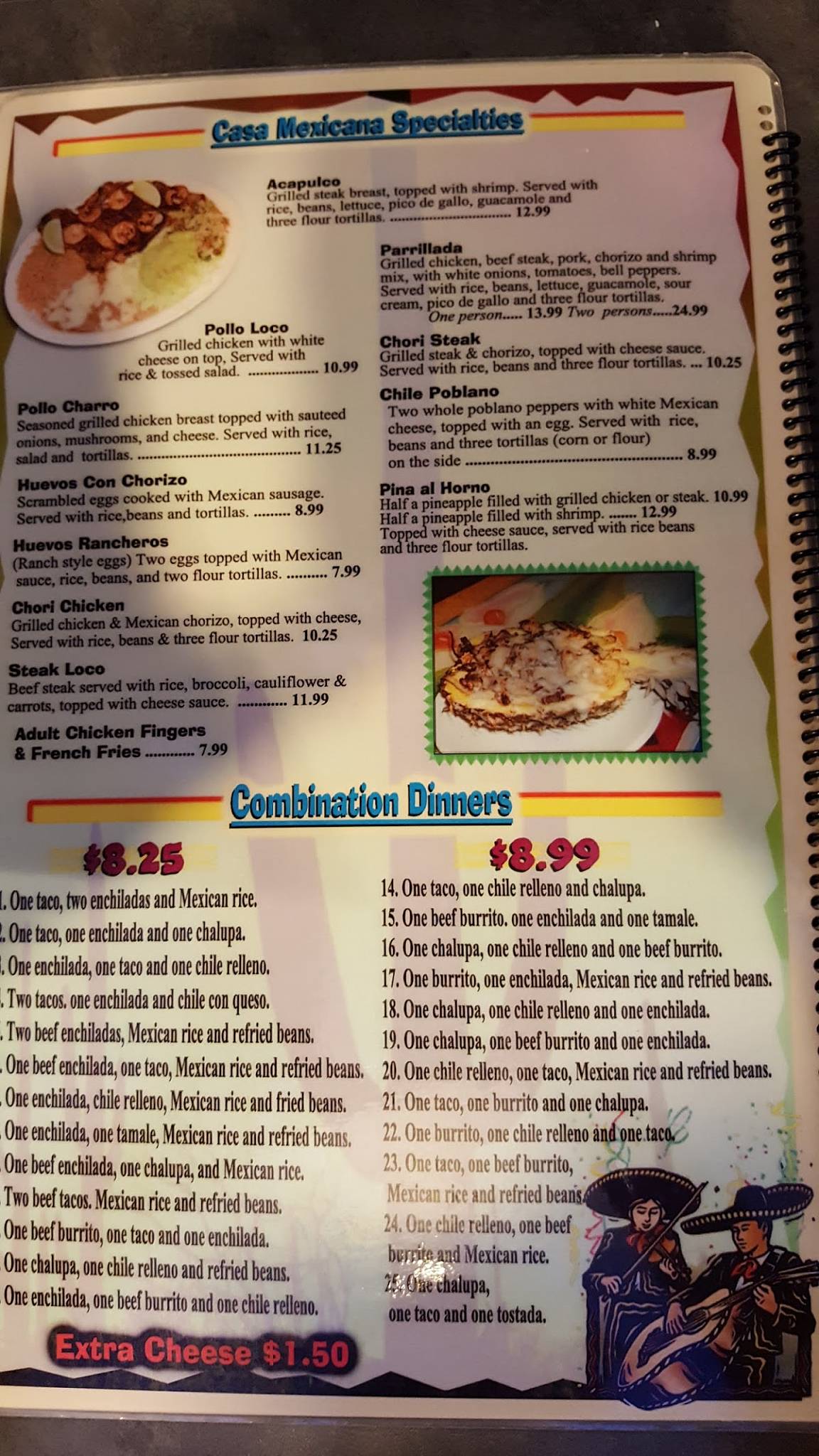 Menu at Casa Mexicana restaurant, Chippewa Falls