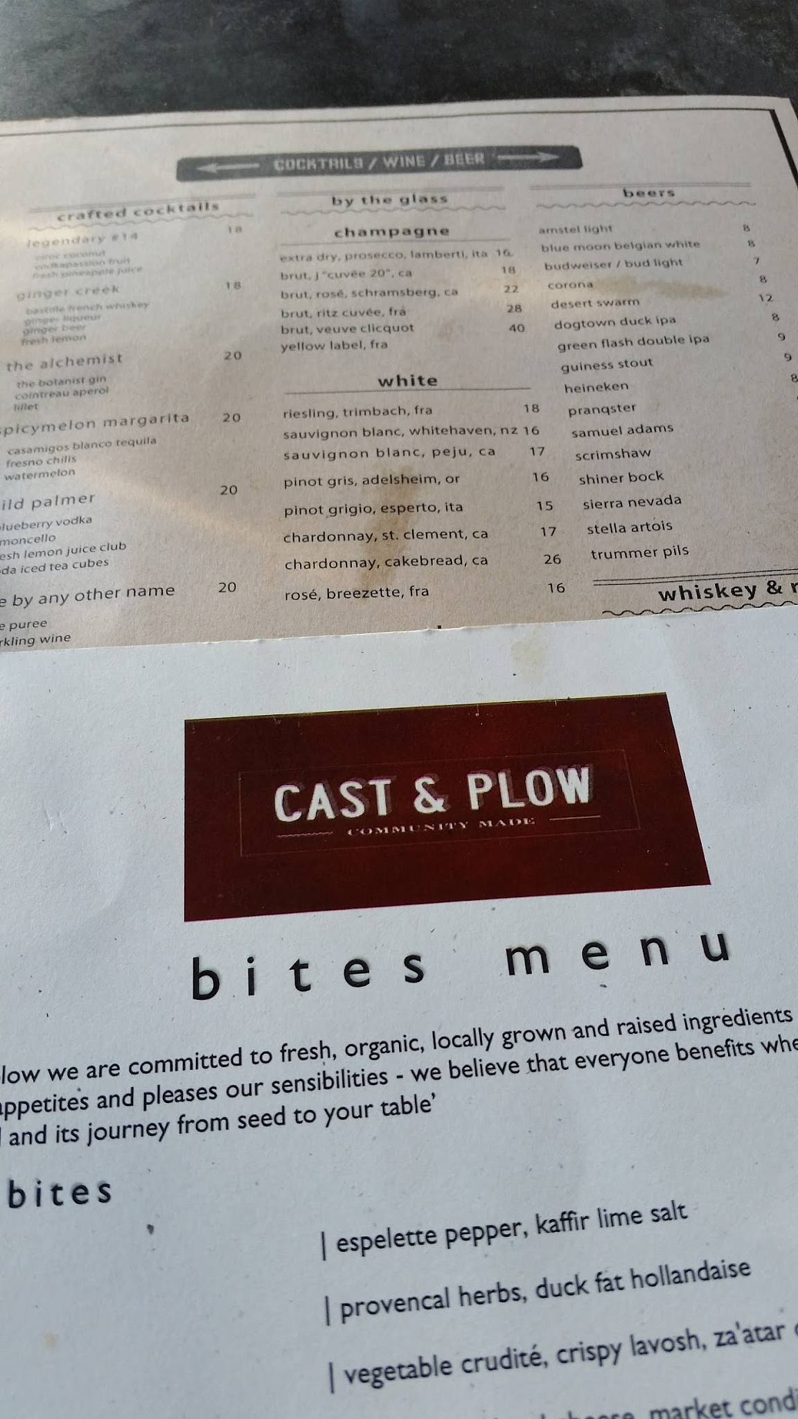 Menu at Cast & Plow restaurant, Marina del Rey