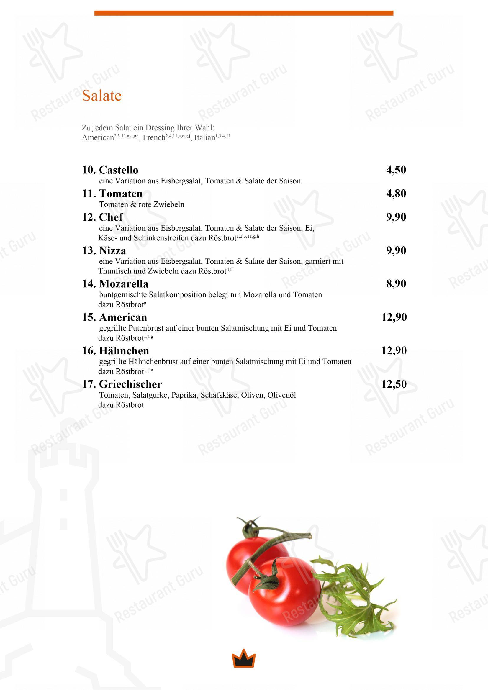 Speisekarte von Castello Restaurant, Tüttendorf
