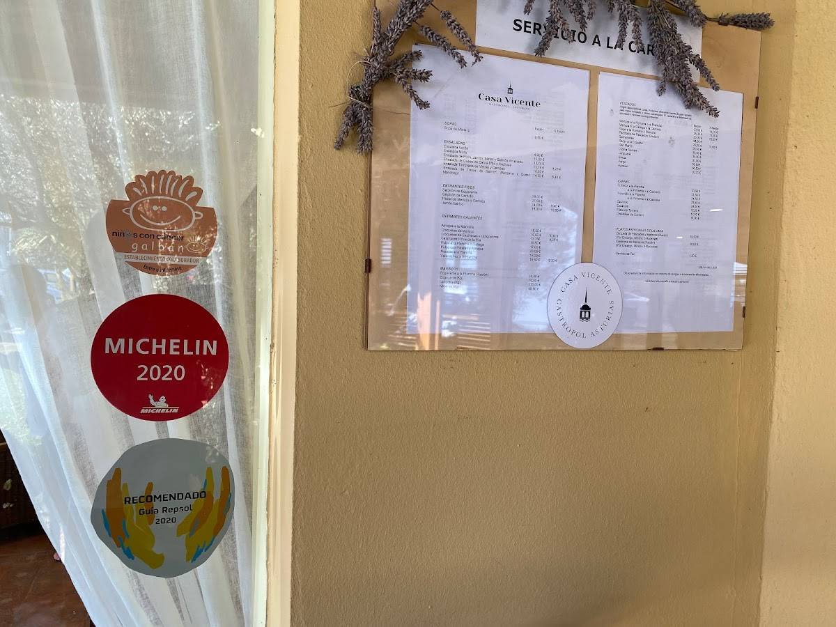 Carta del restaurante Casa Vicente, Castropol, Avenida Galicia