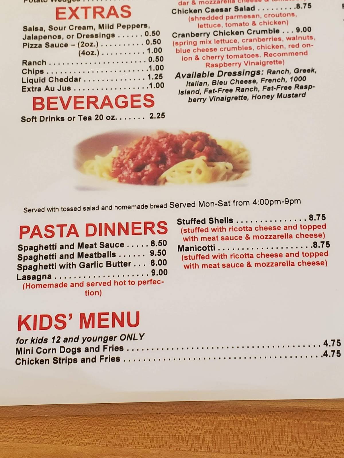 Menu at Cavoni's Pizza pizzeria, Three Rivers