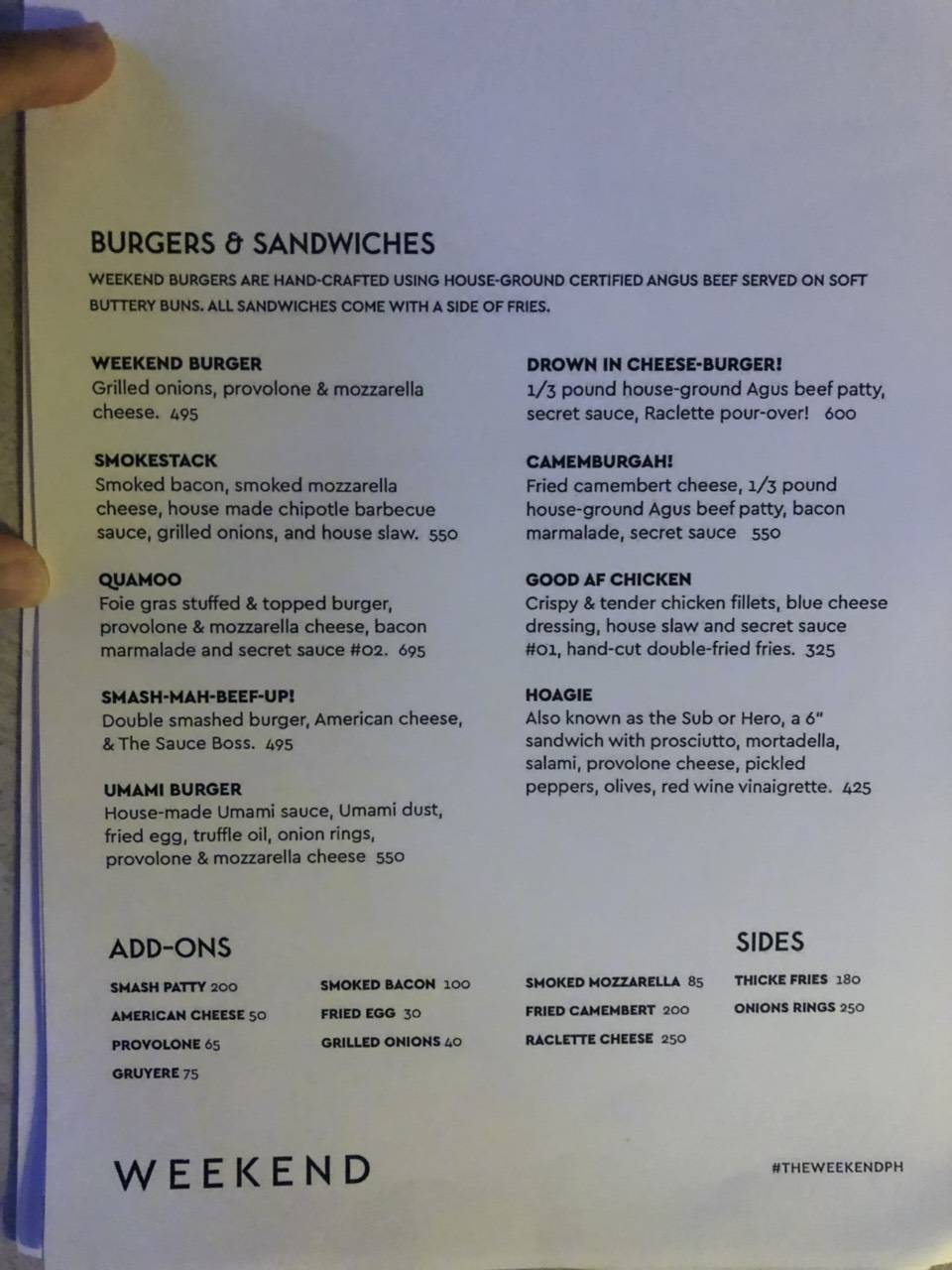 Menu at The Weekend pub & bar, Cebu City, 88th Ave