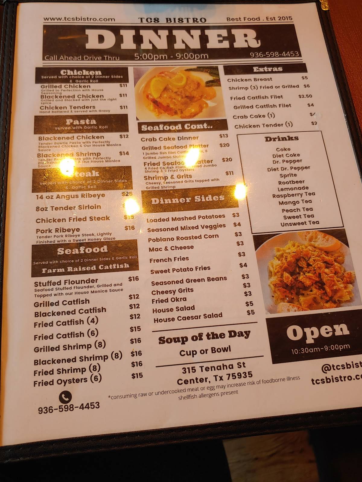 Menu at TCS Bistro (The Century Shoppe) pub & bar, Center