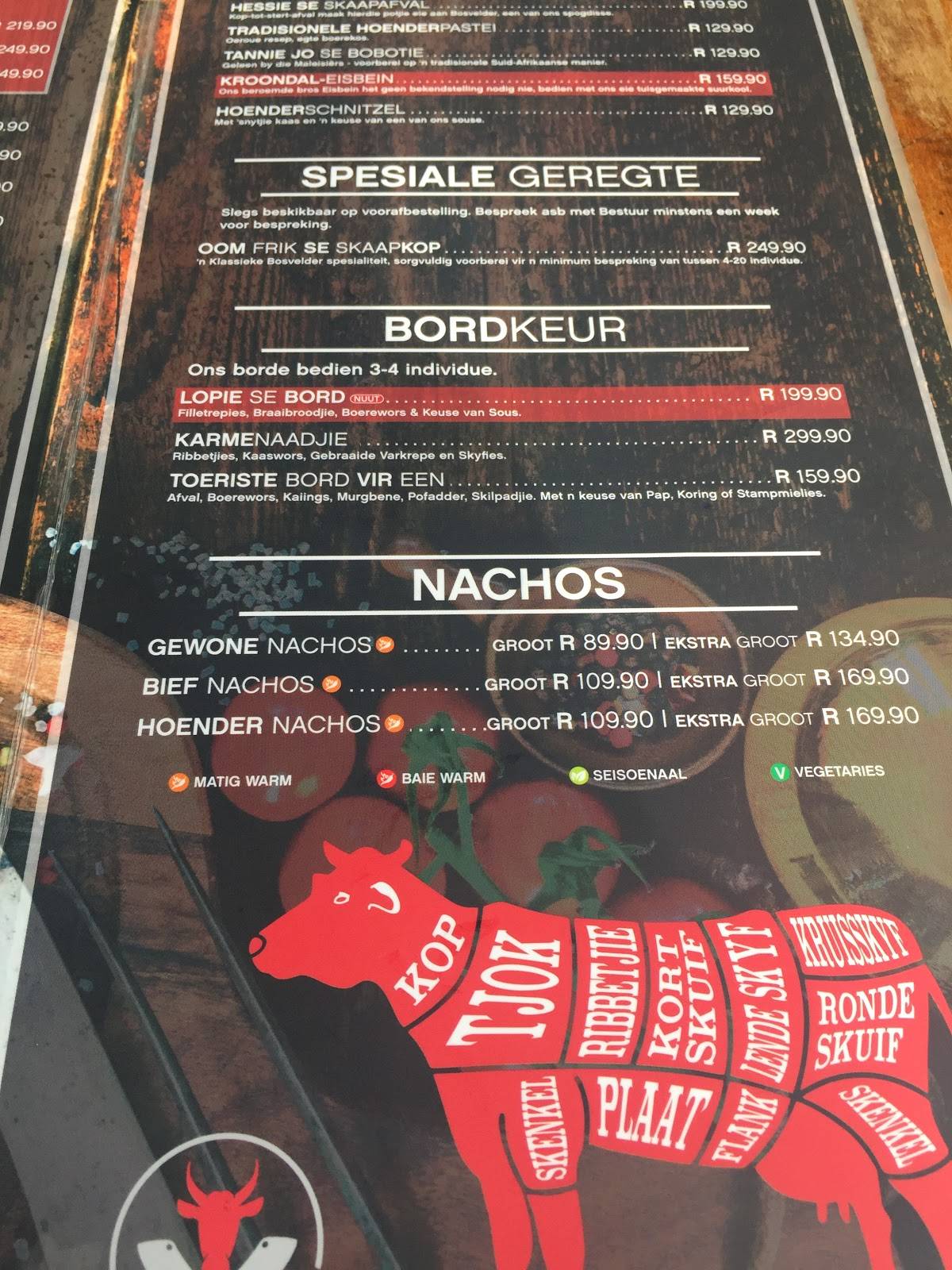 Menu at Bosvelder Pub & Restaurant, Centurion