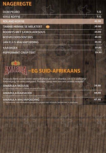 Menu at Bosvelder Pub & Restaurant, Centurion