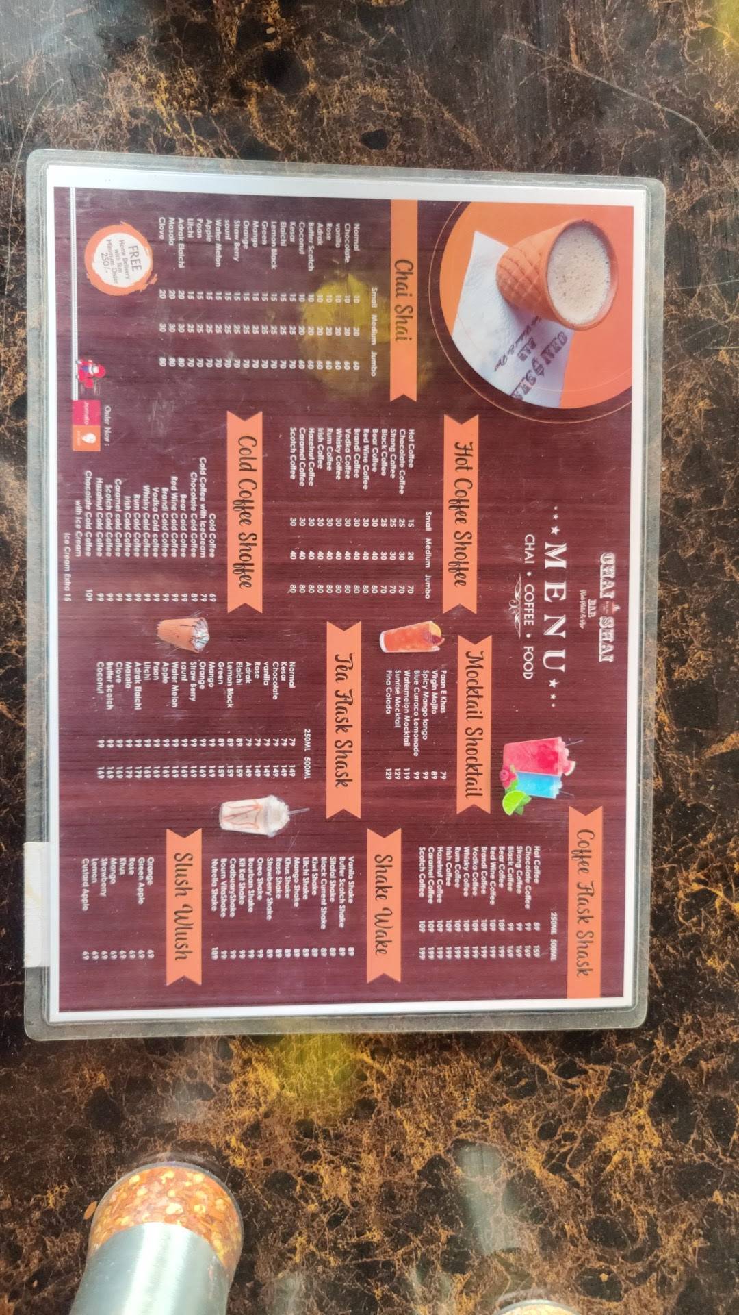 Menu at Chai Shai Bar, Sagar