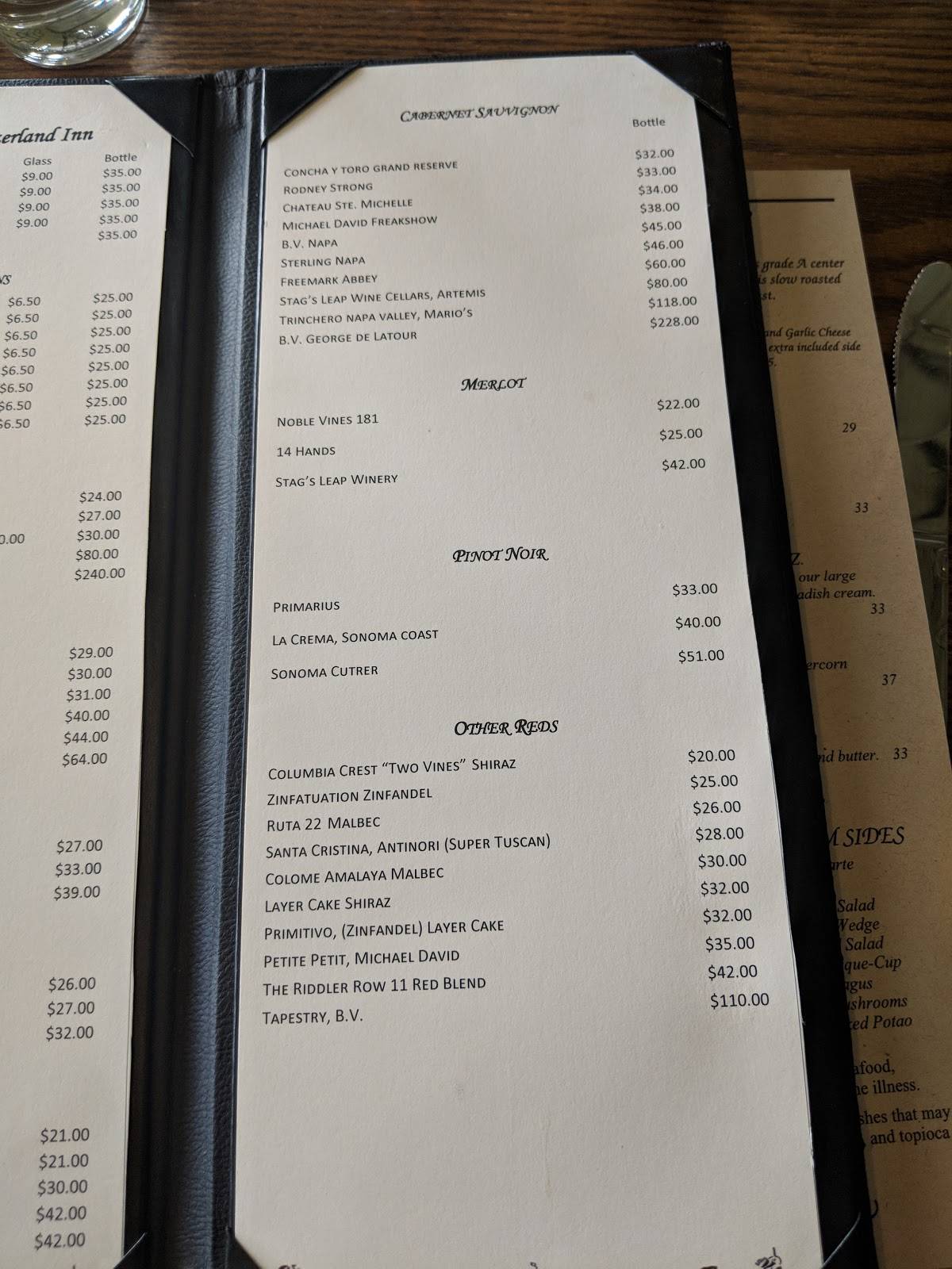 Menu at Chalet Restaurant, Little Switzerland