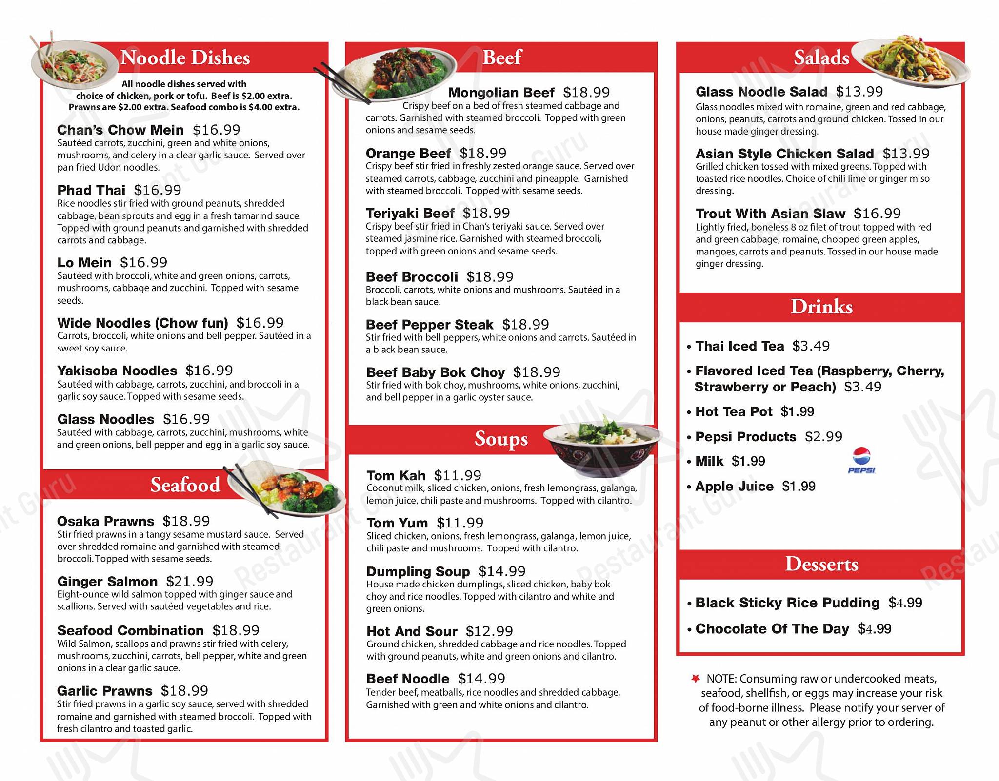Menu at Chan Bistro restaurant, Spokane Valley
