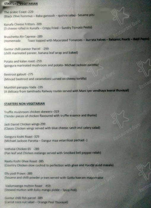 Menu at meraki cafe, Chennai