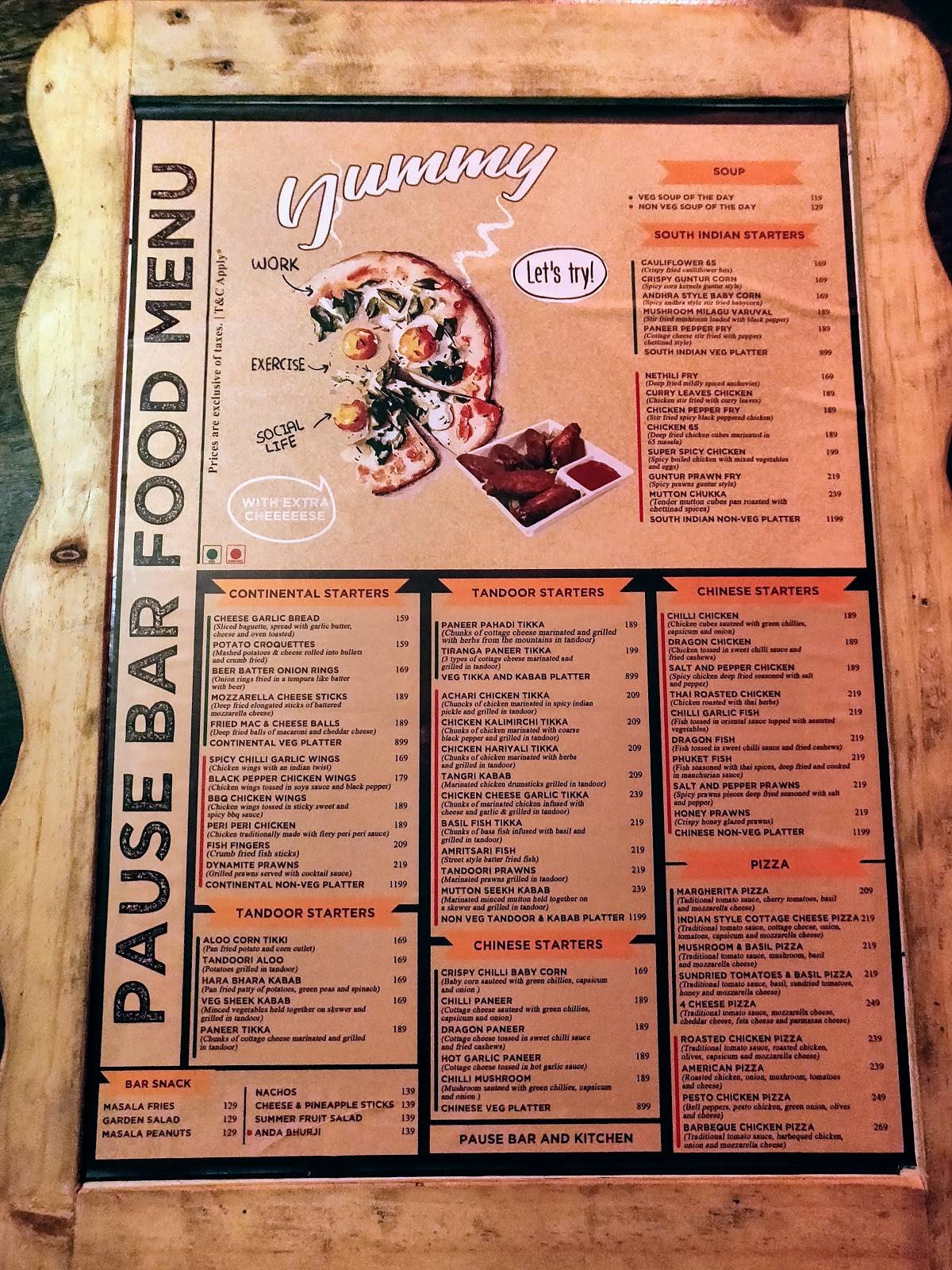 Menu at Pause Bar and Kitchen, Chennai, First Floor