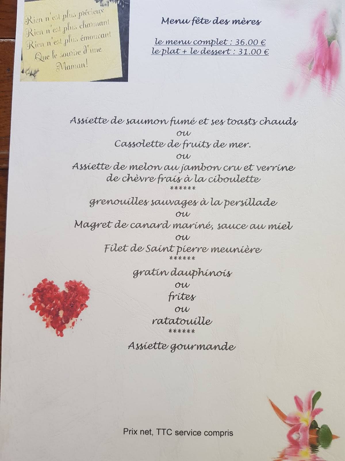 Menu at Chez BECCA restaurant, Béon