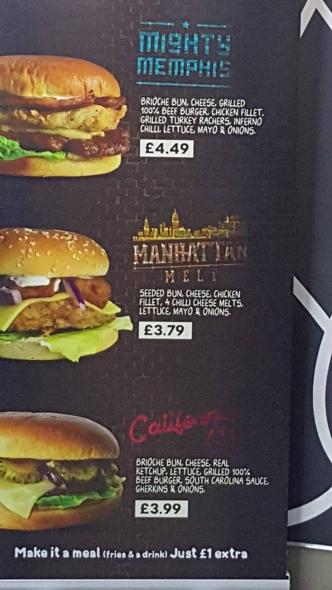 Menu at Chickano's Huddersfield restaurant, Huddersfield, Union St