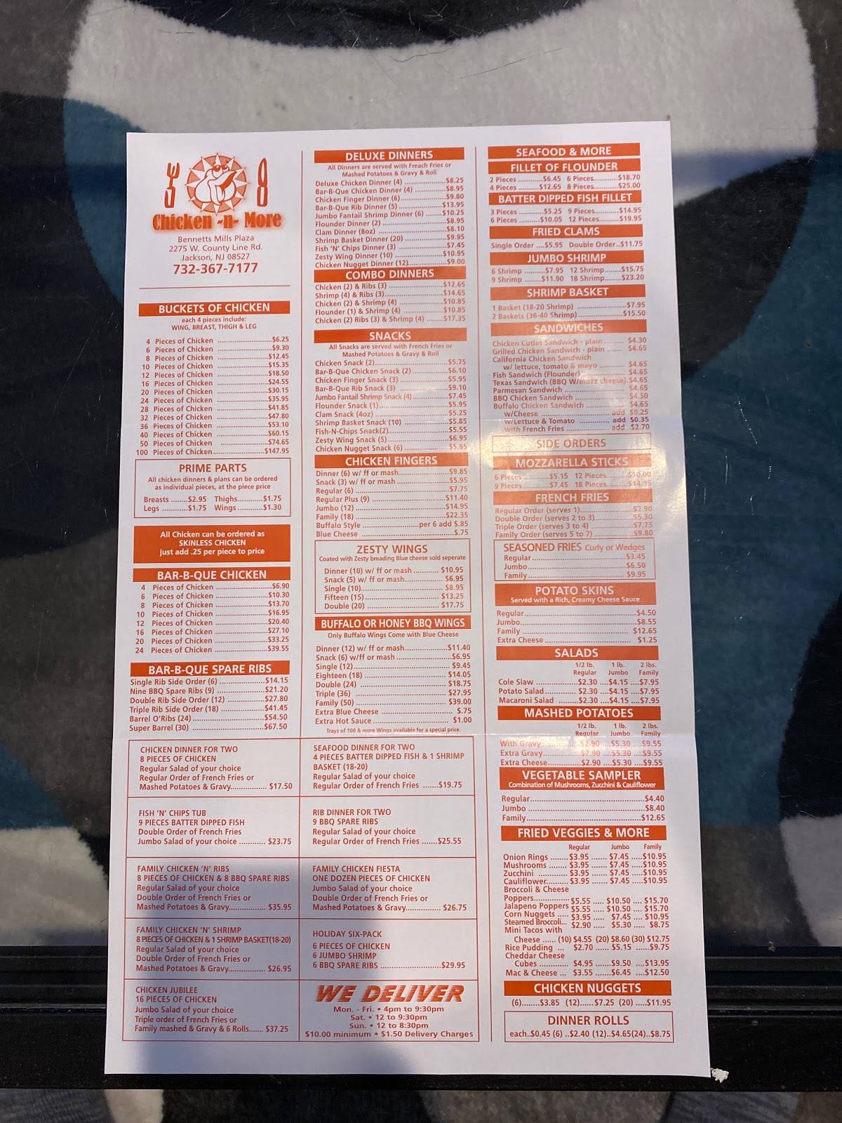 Menu at Chicken-n-More restaurant, Jackson