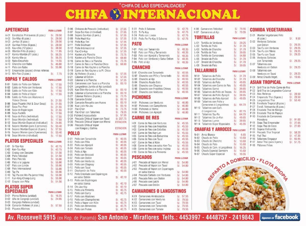 Carta del restaurante Chifa Internacional, Surquillo, Av. República del ...