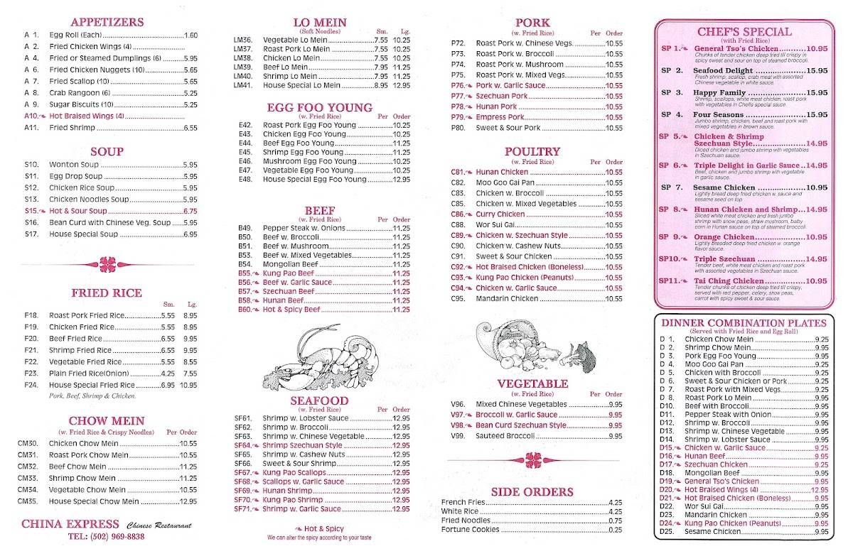 Menu at China Express restaurant, Louisville, Poplar Level Rd