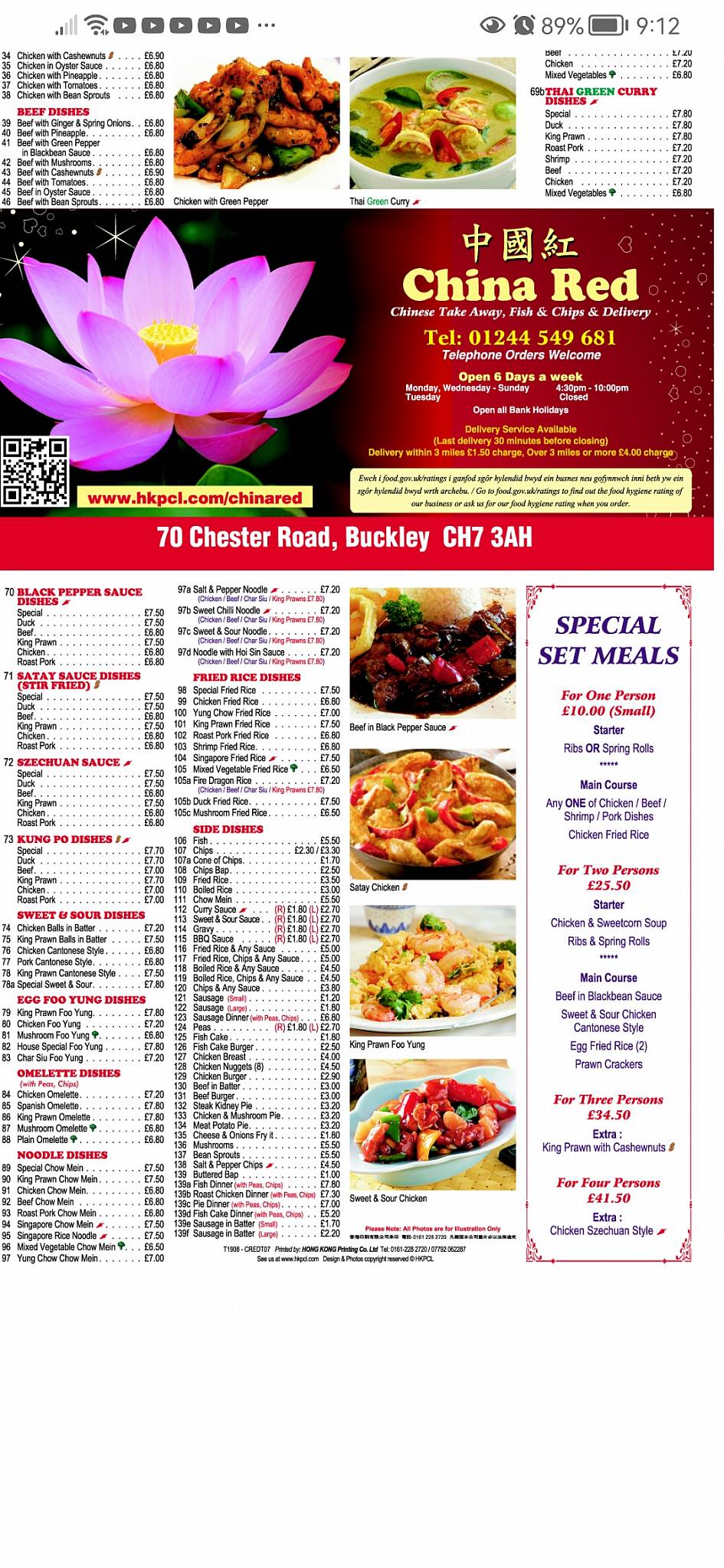 Menu at China Red restaurant, Buckley