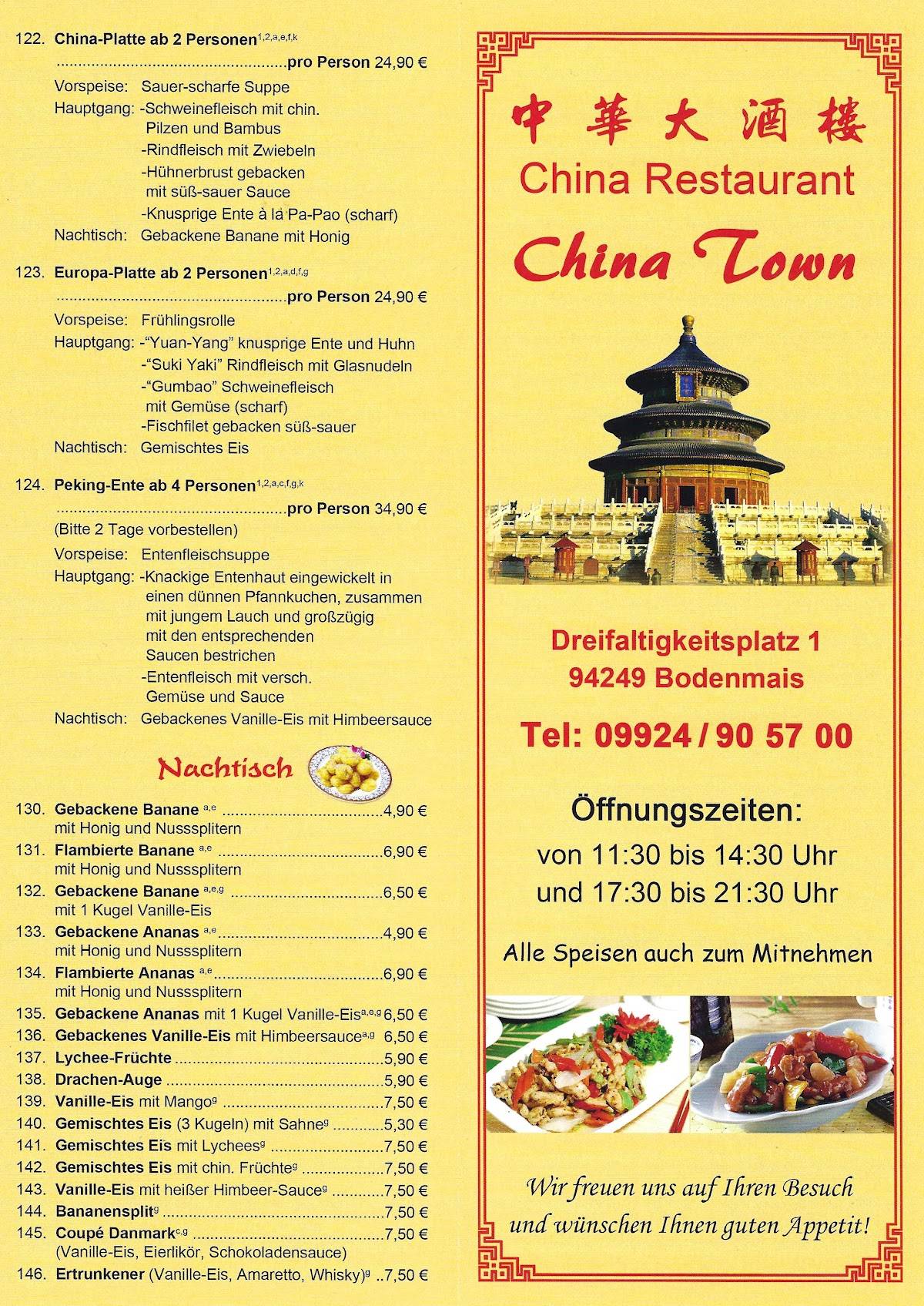 Menu at China Town restaurant, Bodenmais