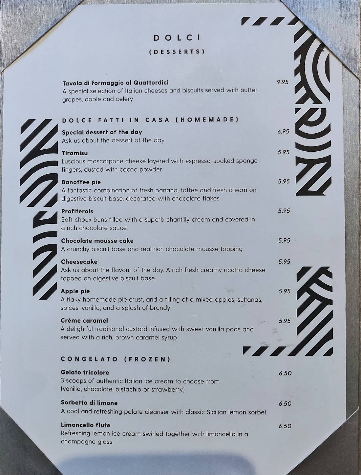 Menu at Quattordici Italian Restaurant Chislehurst, Chislehurst