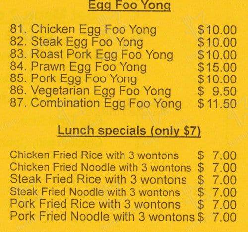 Menu at Foo Sing Chinese Takeaways restaurant, Christchurch