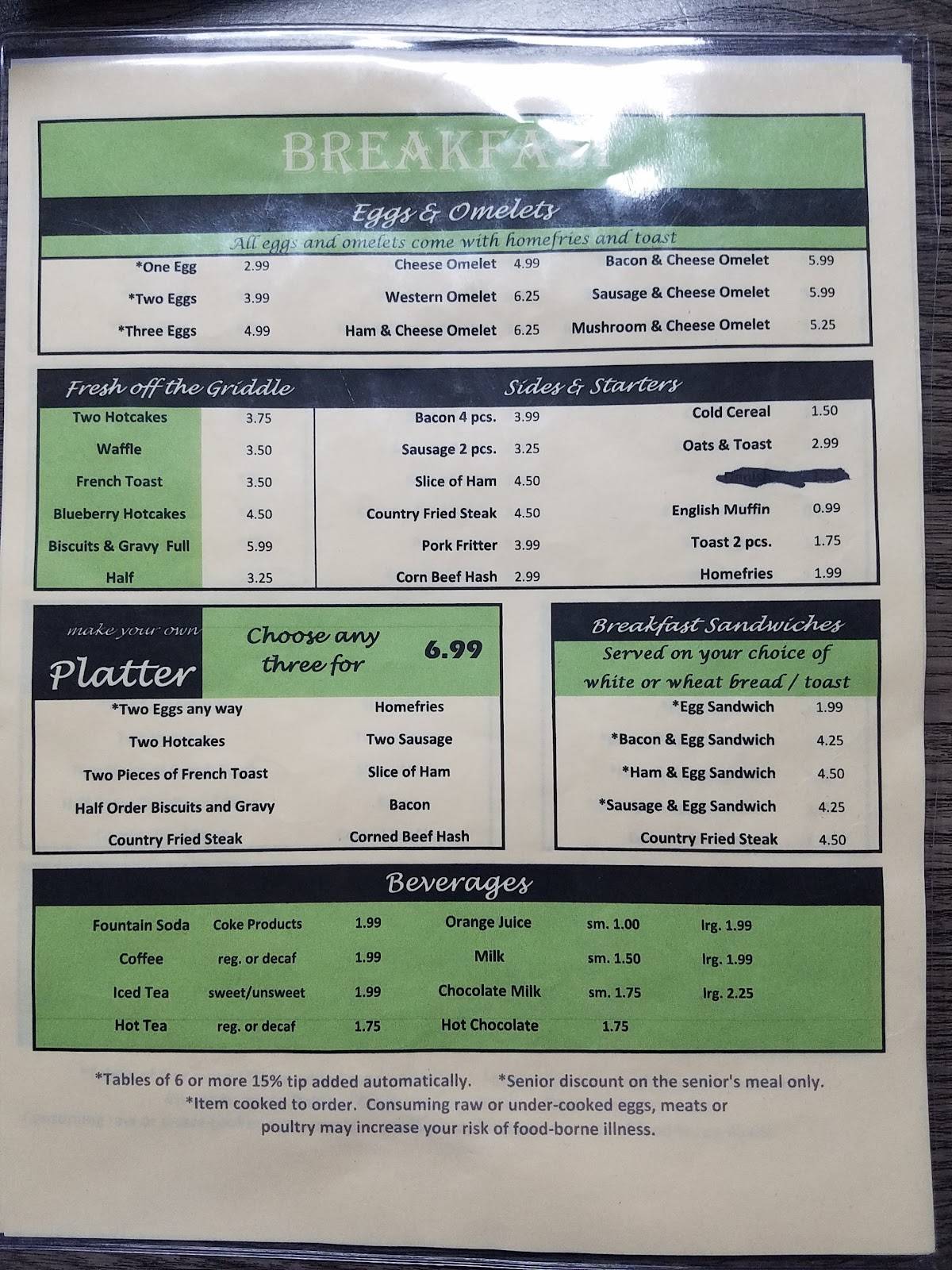 Menu at Christines Cafe, Desloge