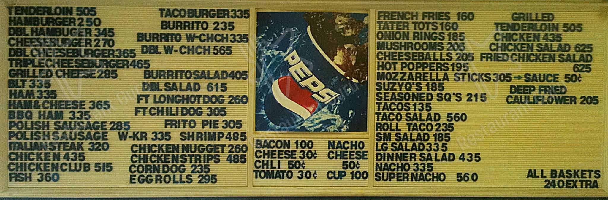 Menu at Christy's Tasty Queen restaurant, Kansas City