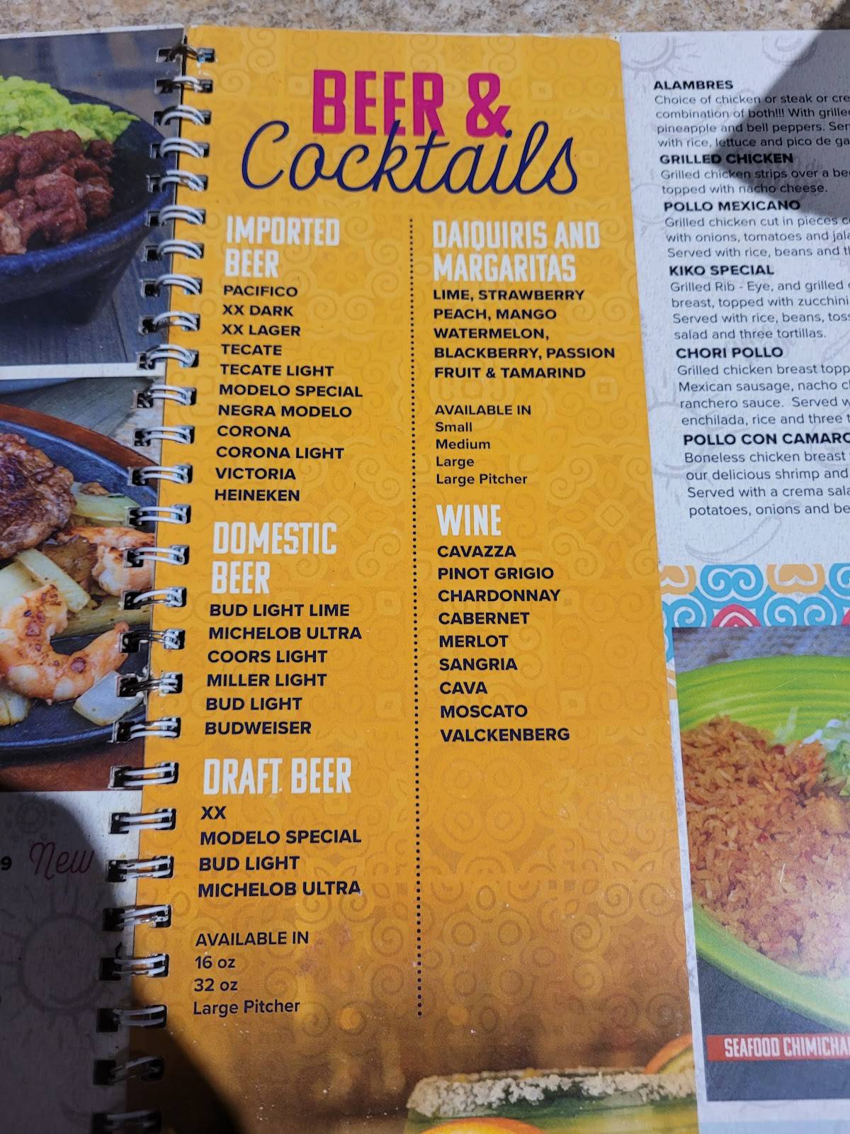 Menu at Cinco de Mayo Mexican Cuisine restaurant, Moncks Corner