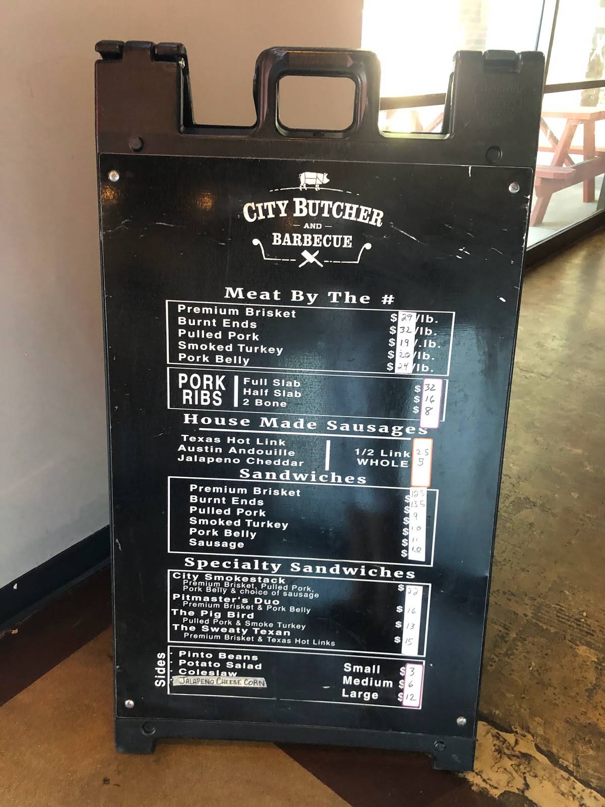 Carta de City Butcher and Barbecue, Springfield