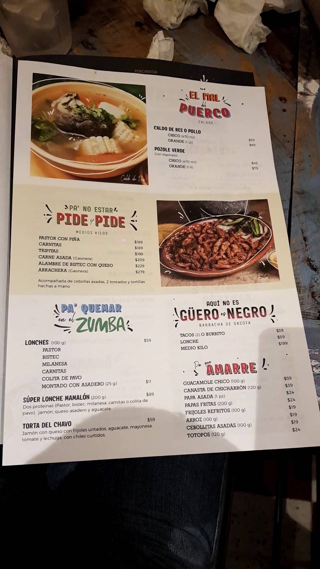 Carta del restaurante Mercado San Benito, Ciudad Juarez