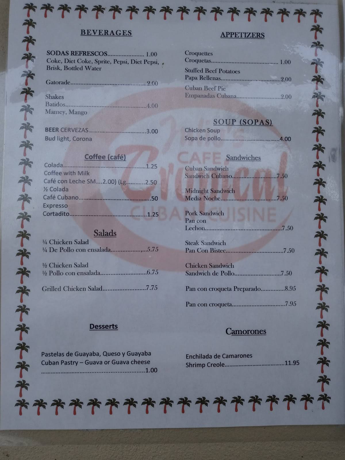Menu at Cafe Tropical, Clewiston, 307 E Sugarland Hwy