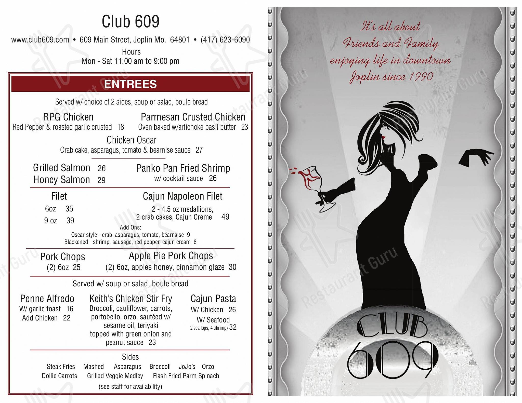 Menu at Club 609 Restaurant & Bar, Joplin, 609 S Main St
