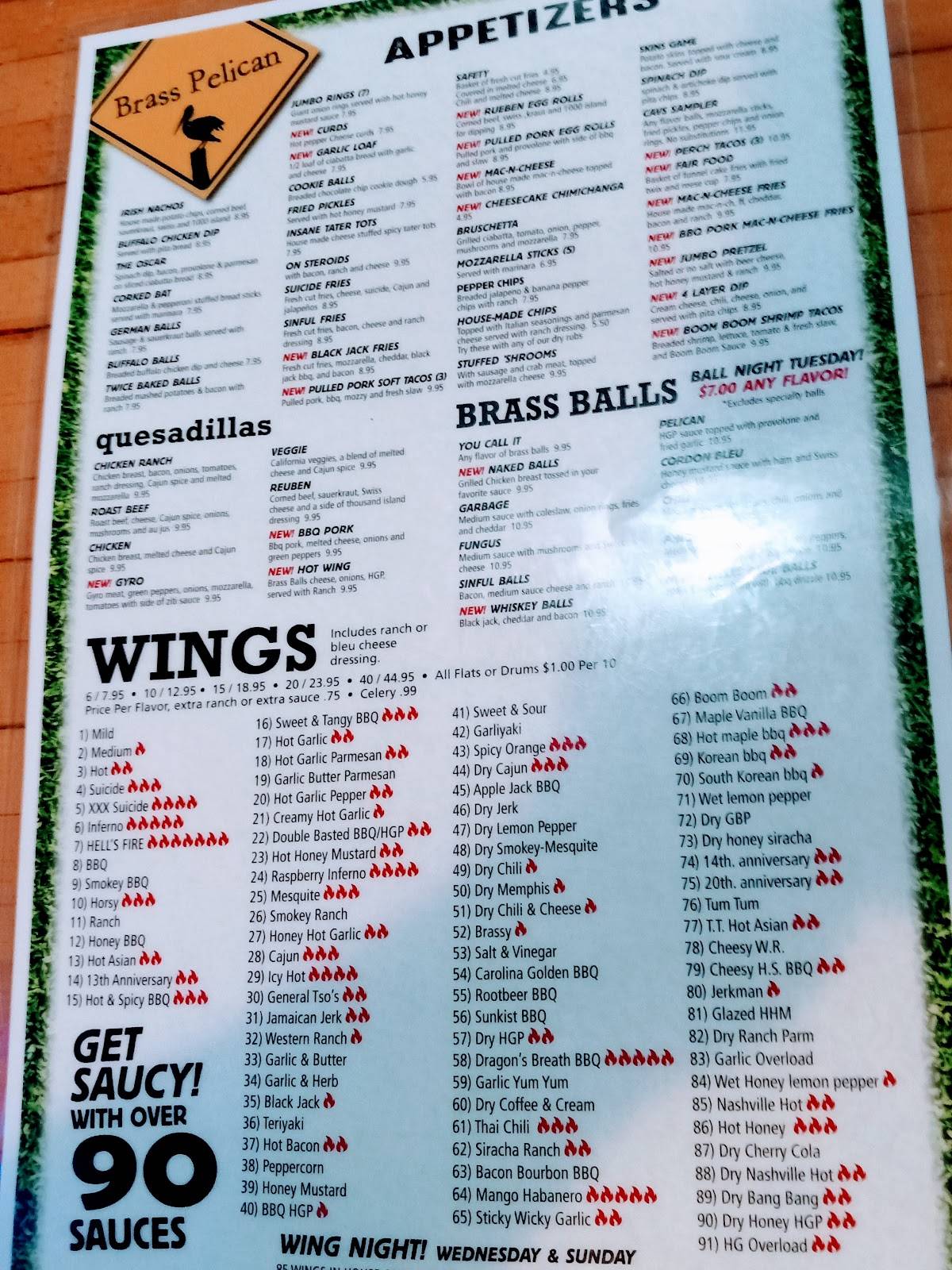 Menu at Brass Pelican Varsity Club, Sandusky