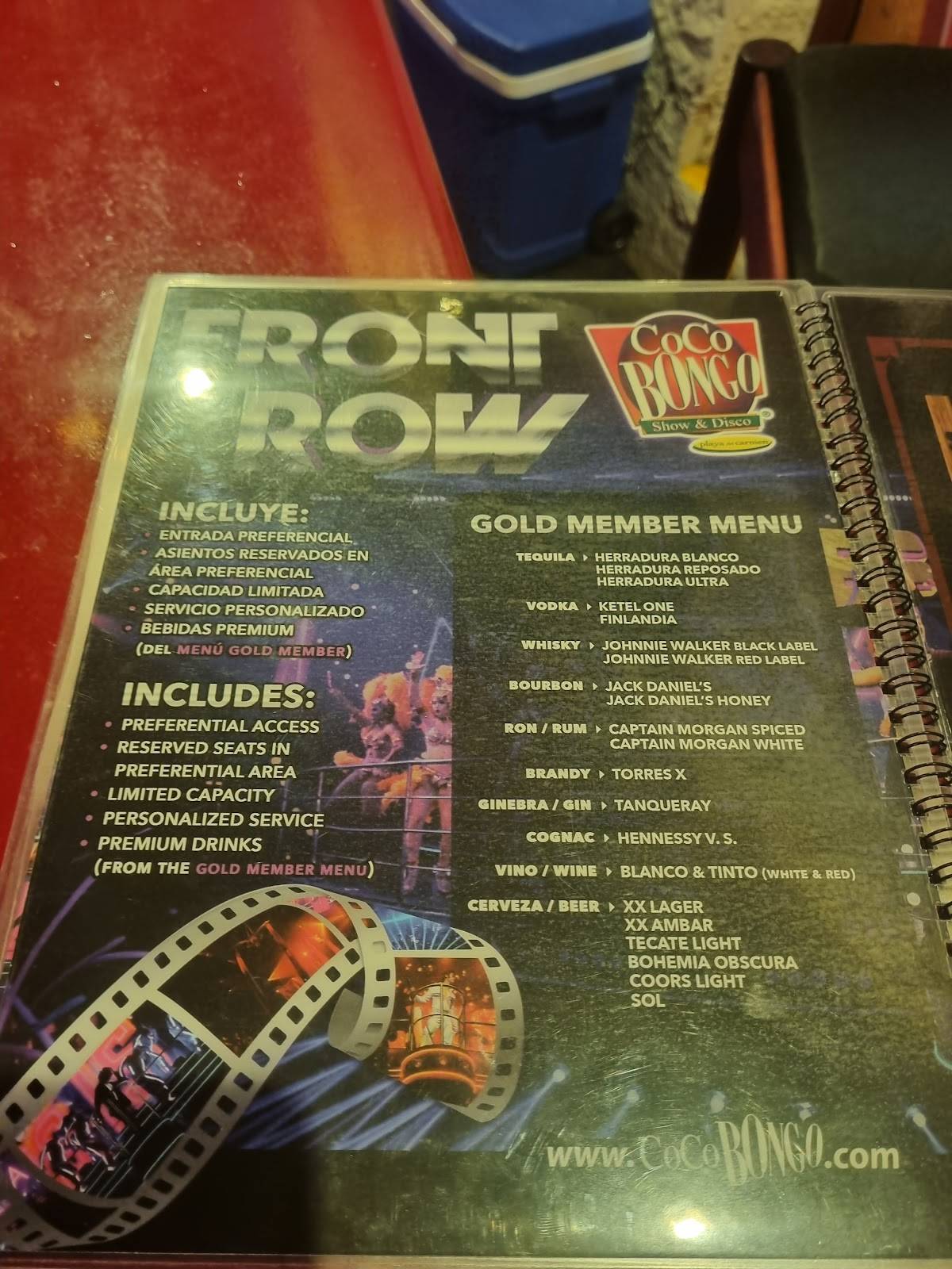 Carta del club Coco Bongo Playa del Carmen, Playa del Carmen