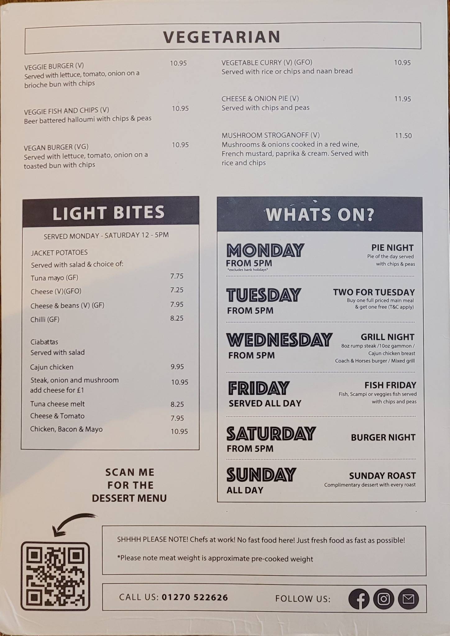 Menu at Coach & Horses pub & bar, Crewe