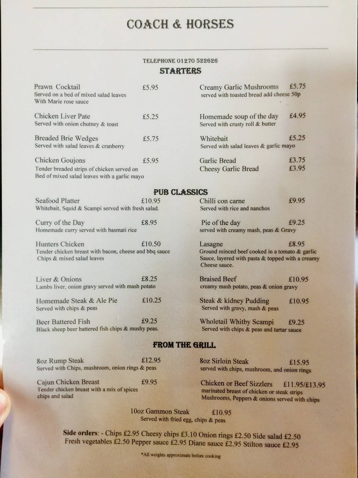 Menu at Coach & Horses pub & bar, Crewe