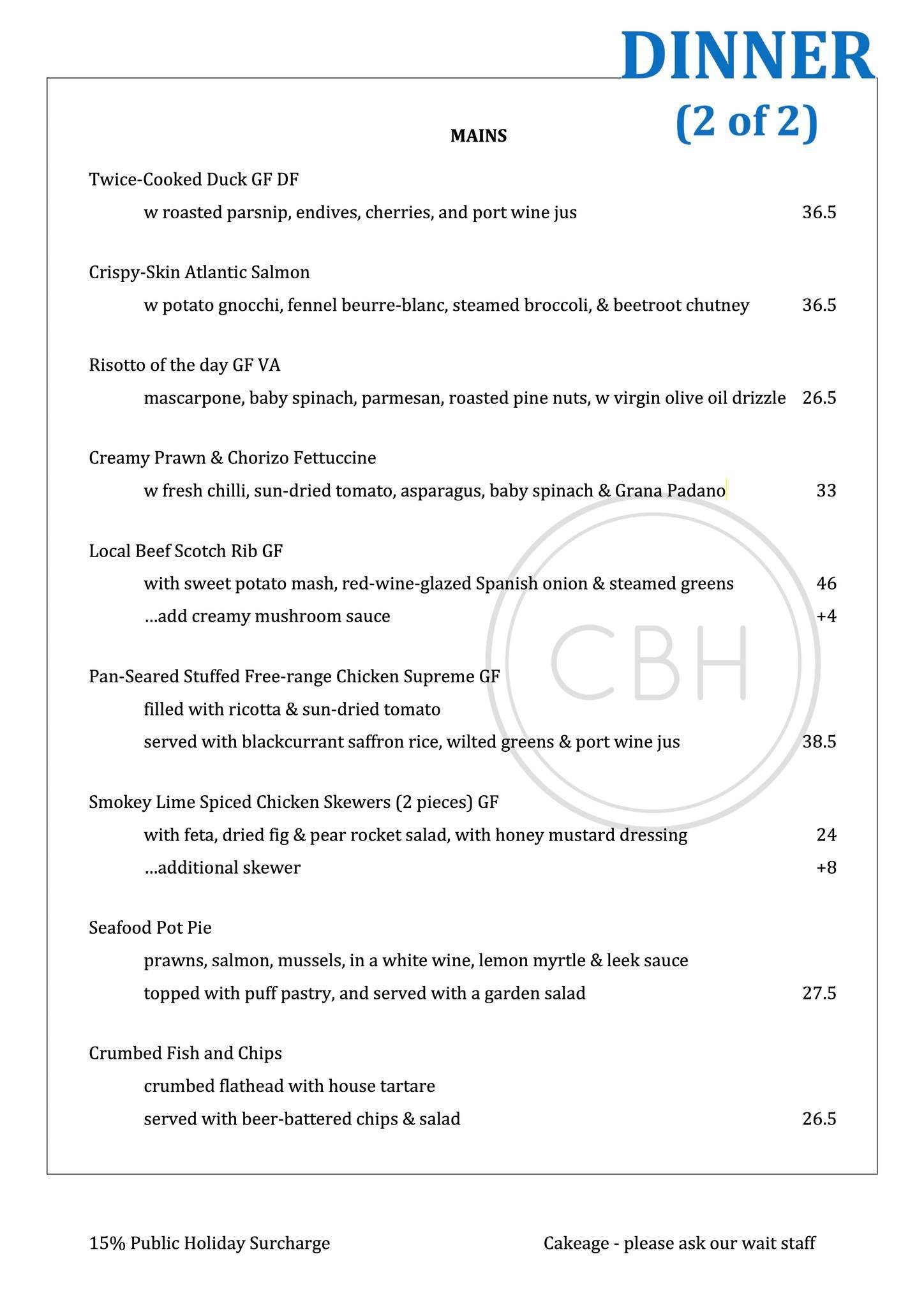 Menu at Commercial Boutique Hotel pub & bar, Tenterfield