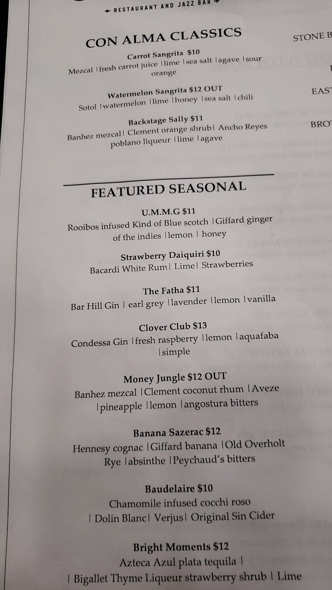 Menu at Con Alma pub & bar, Pittsburgh