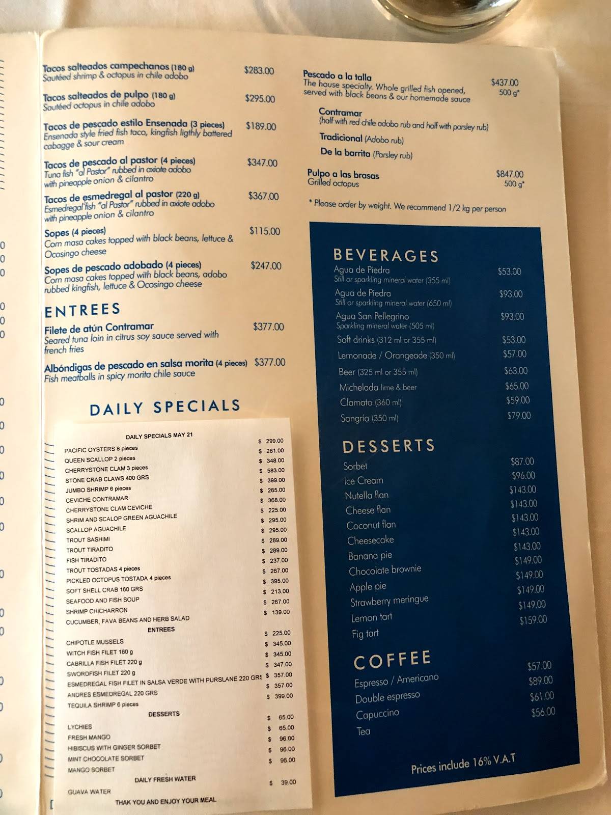 Carta del restaurante Contramar, Ciudad López Mateos, Durango 200