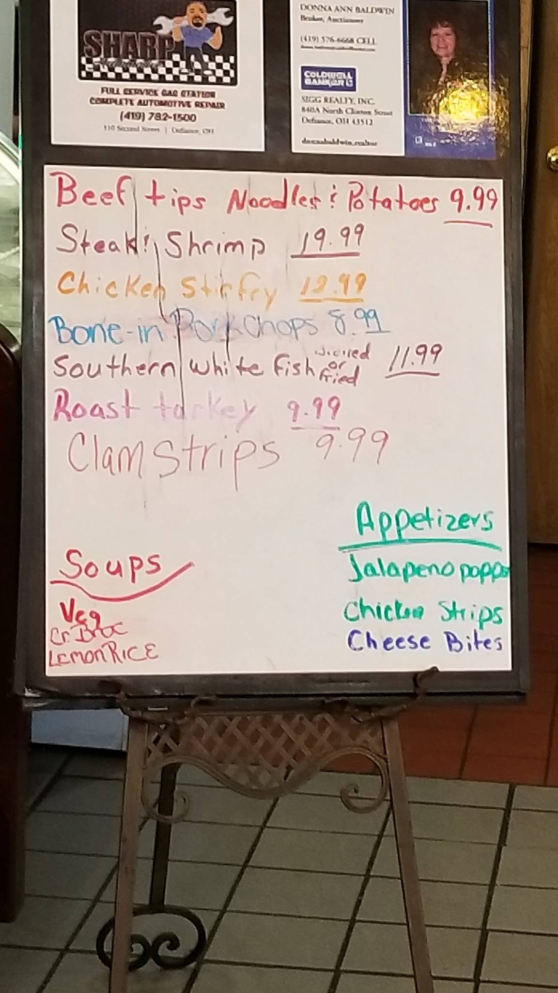 Menu at Cosmos Restaurant, Defiance