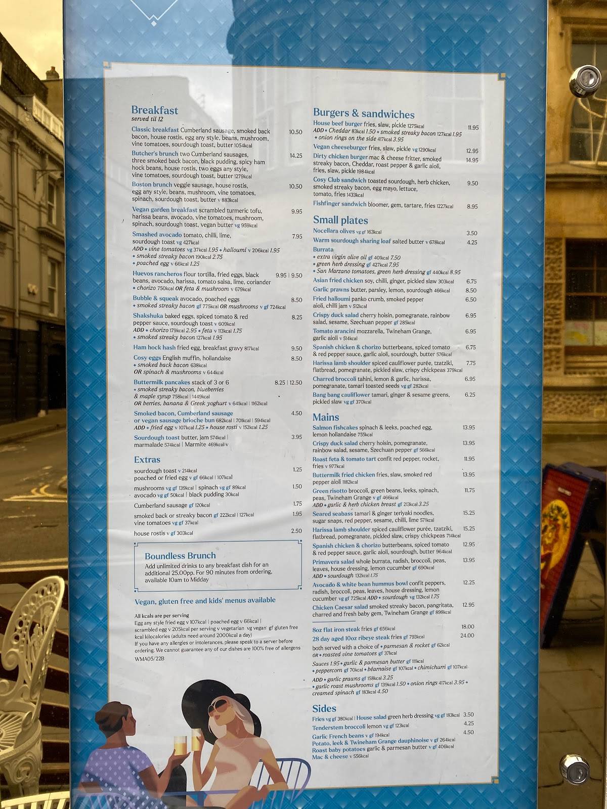Menu at Cosy Club, Bristol