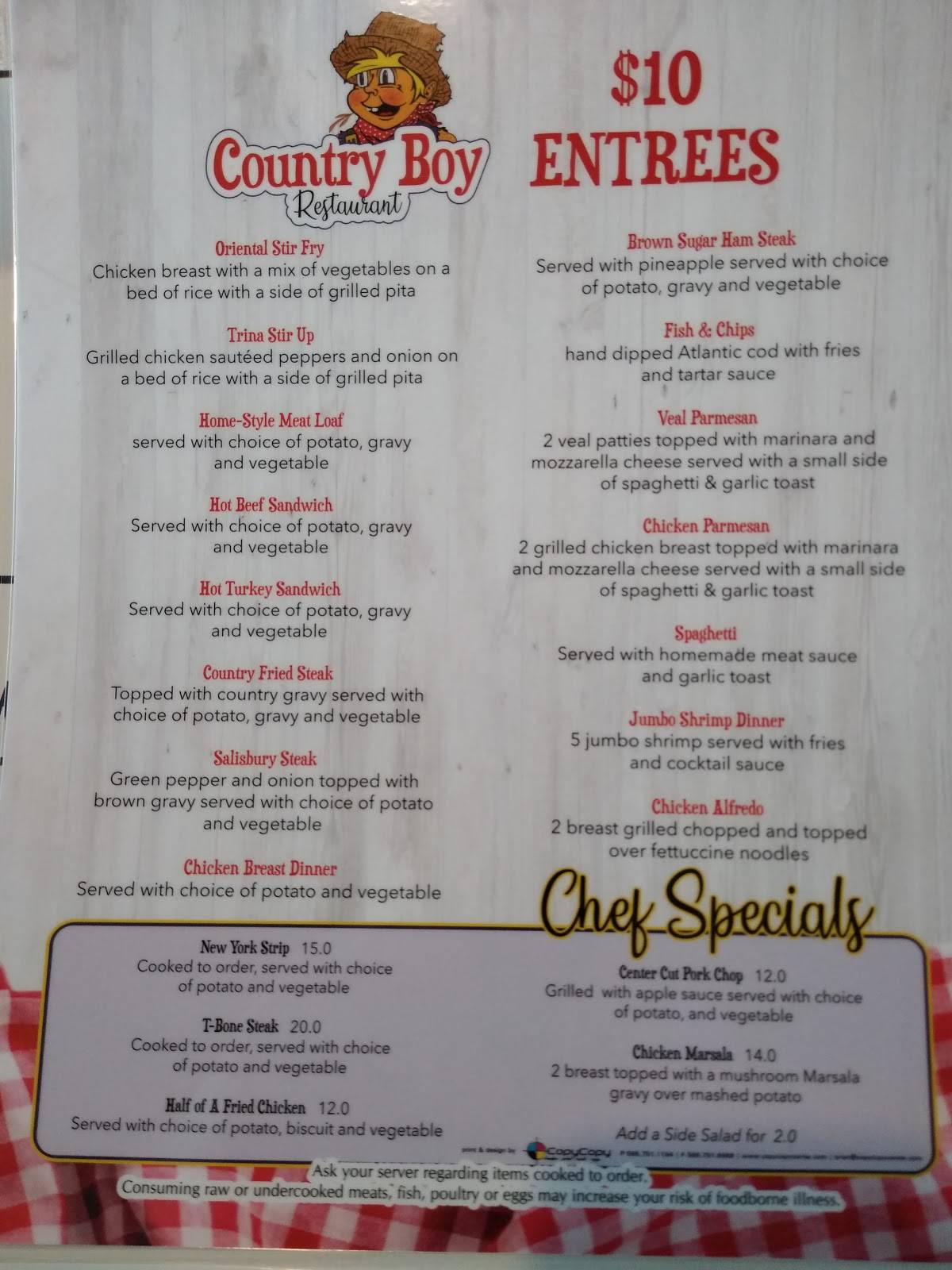 Menu at Country Boy Restaurant, Hazel Park