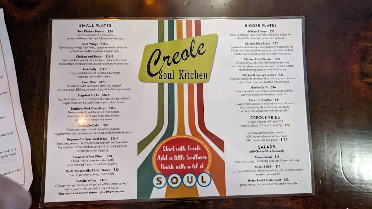 Menu at Creole Soul Kitchen restaurant, Spring Hill