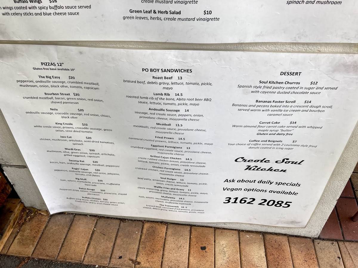 Menu at Creole Soul Kitchen restaurant, Spring Hill