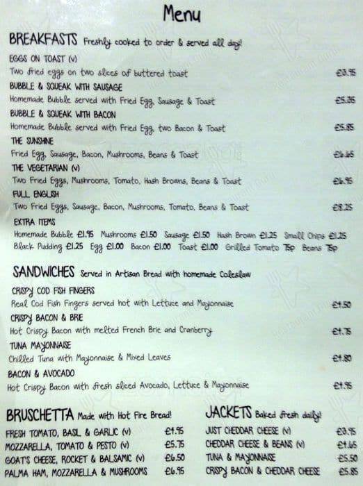 Menu at Crocodile Café London cafe, London