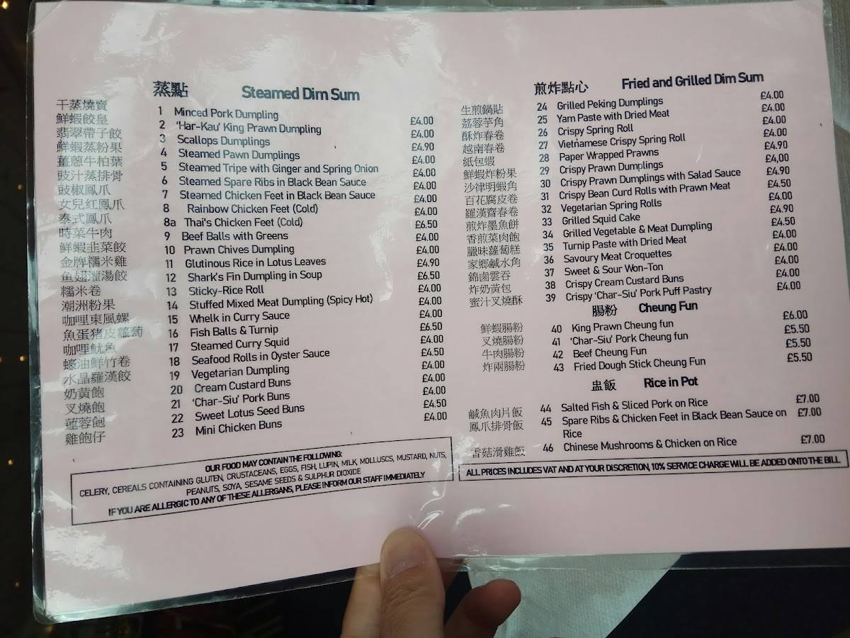 Menu at Tai Tung restaurant, Croydon, 544 Purley Way