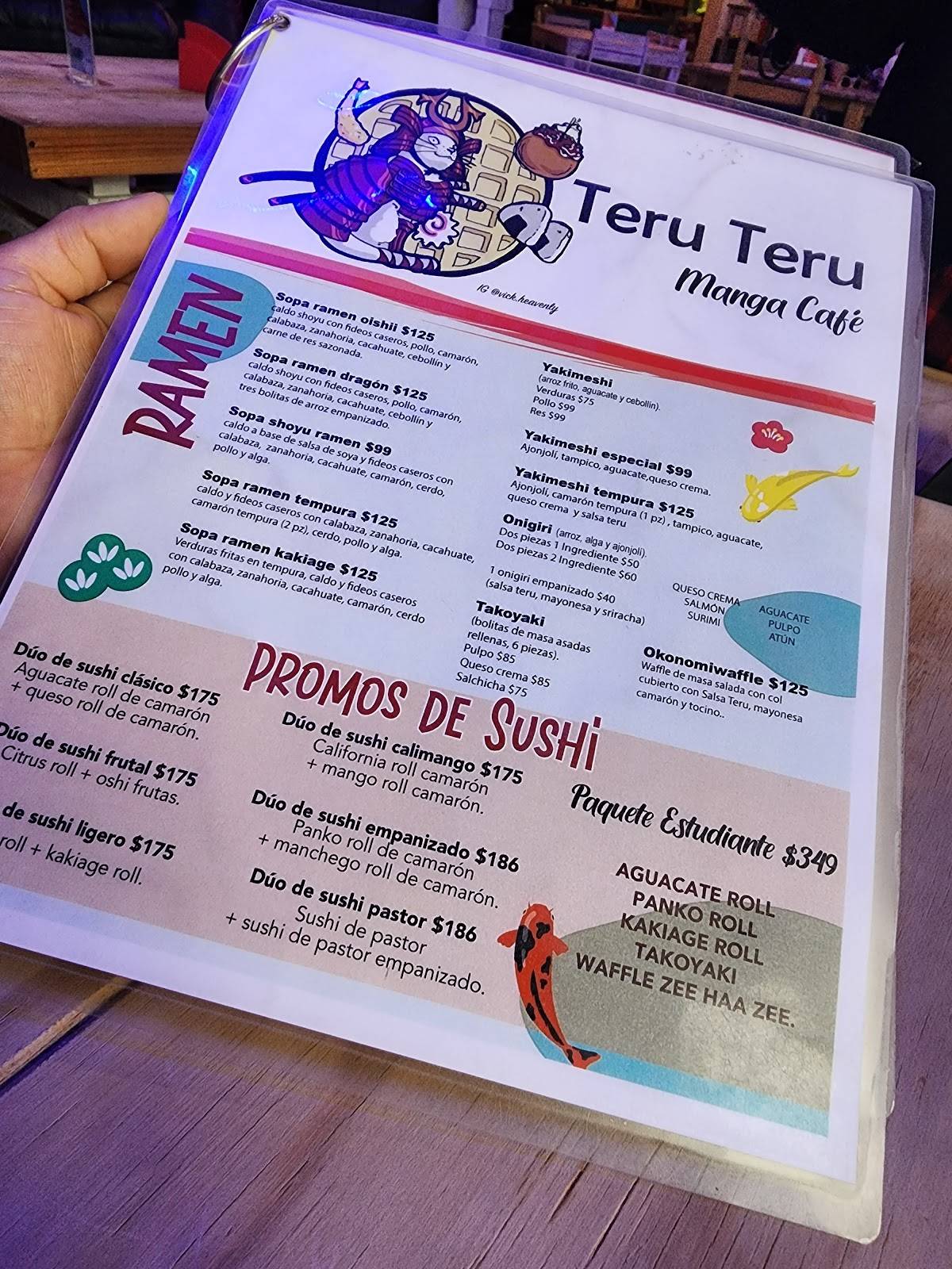 Carta de Teru Teru Manga Café, Cuernavaca
