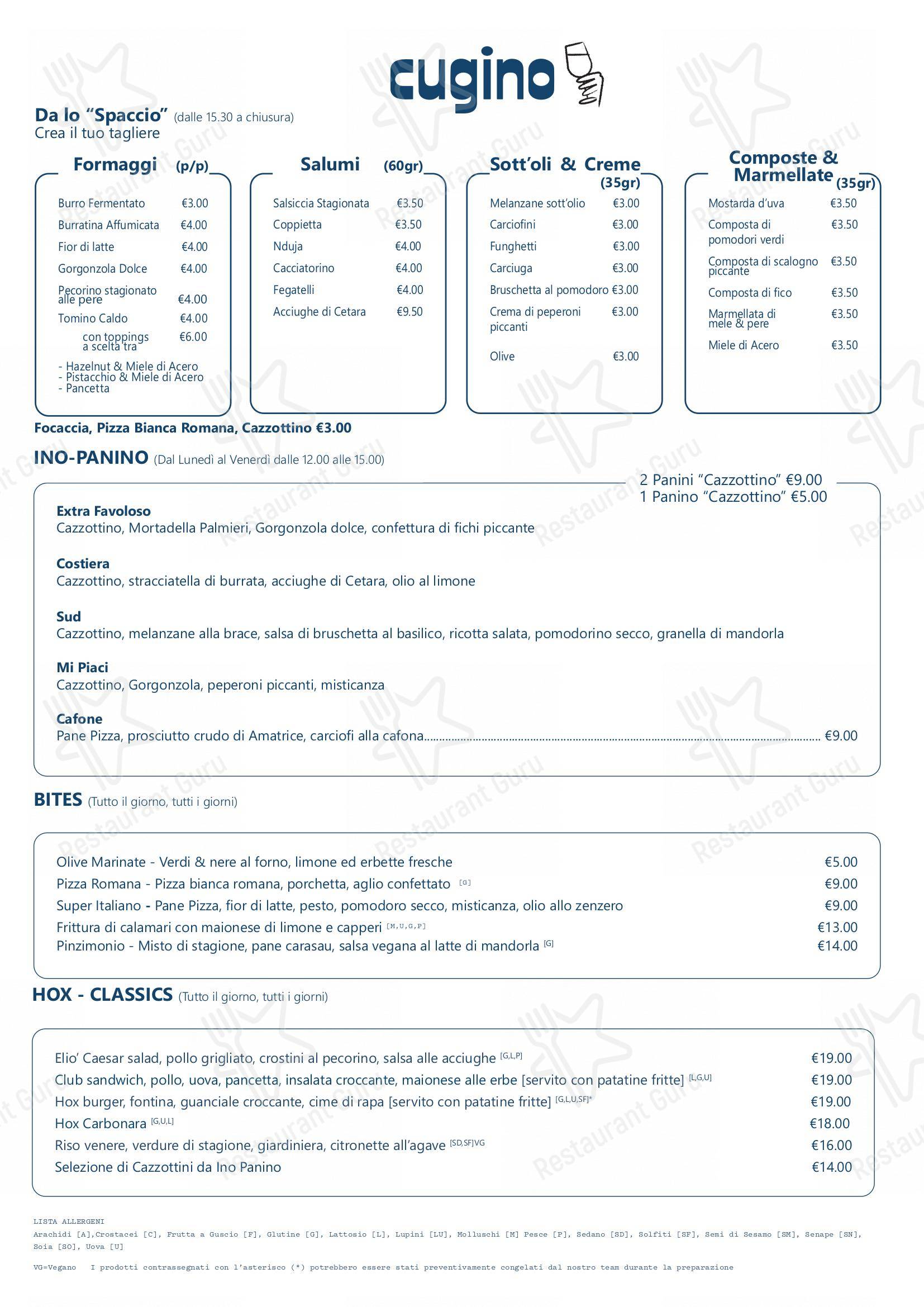 Menu da Cugino ristorante, Roma