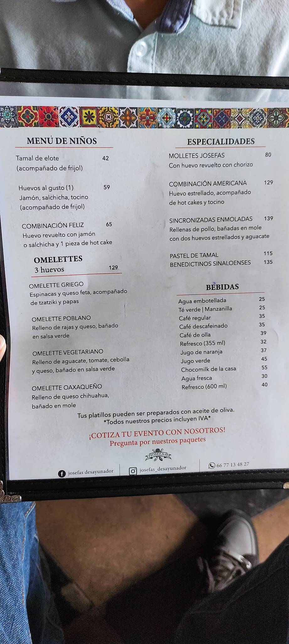 Carta del restaurante Josefa's Desayunador, Culiacán Rosales