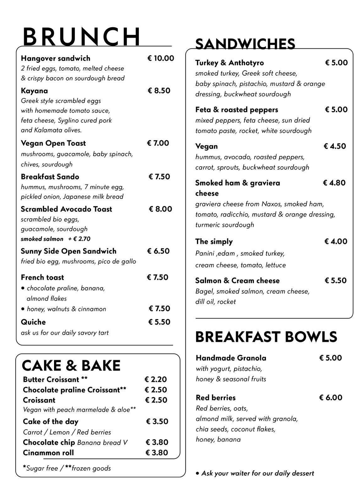 Menu at Cultivos Kypseli, Athens