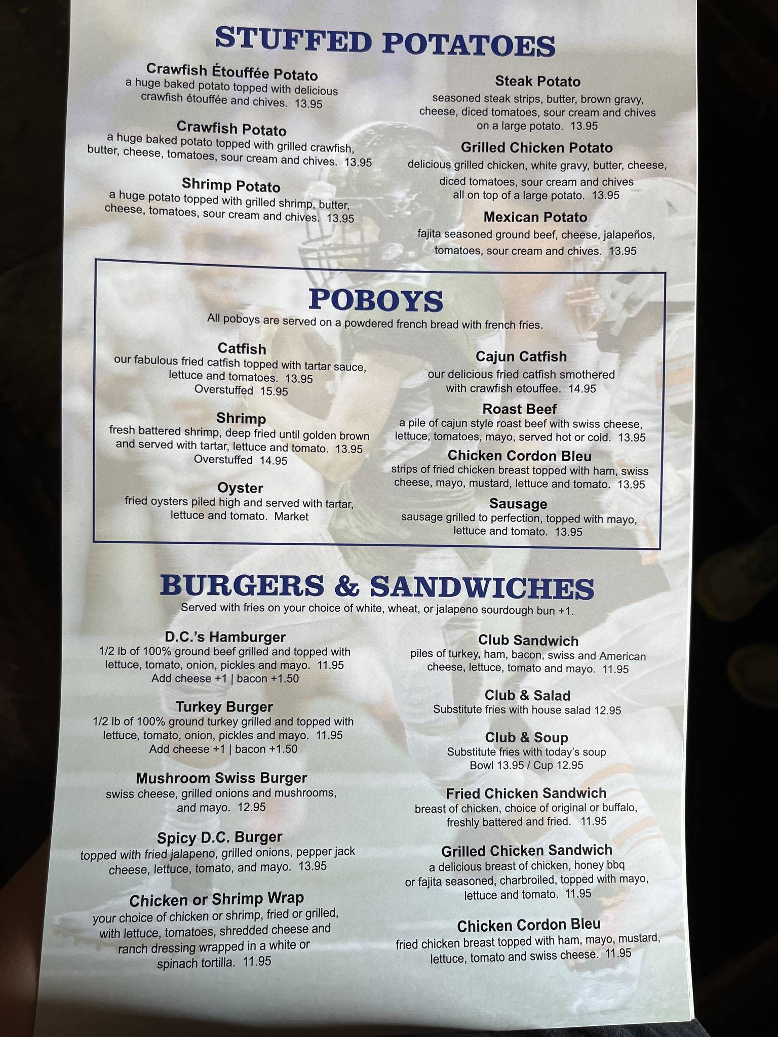 Menu at D C's Sports Bar & Steakhouse, Eunice