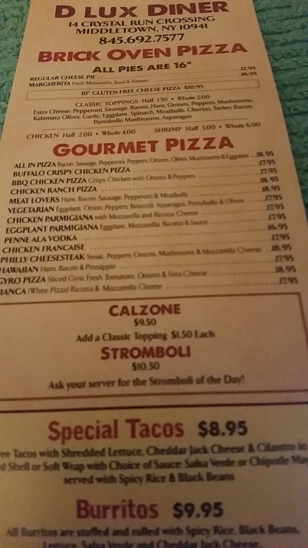 Menu at D lux Diner pub & bar, Middletown